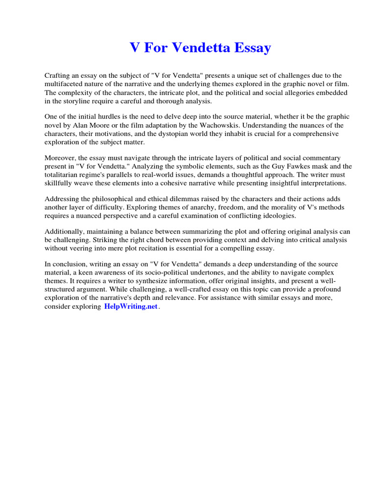 V For Vendetta Essay | PDF