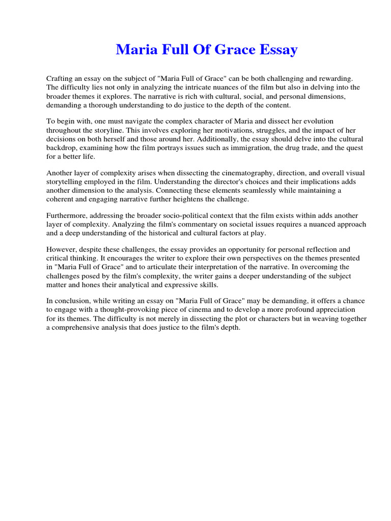 Maria Full of Grace Essay | Download Free PDF | Classical Conditioning ...