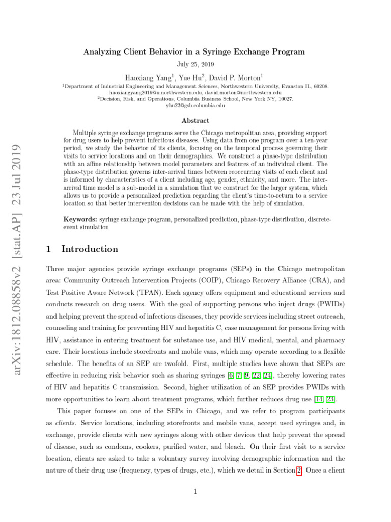Analyzing Client Behavior in A Syringe Exchange Program | PDF | Probability Distribution ...
