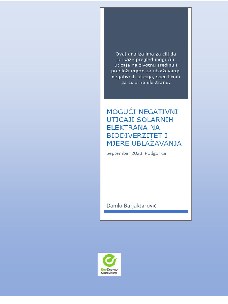 Uticaji Solarnih Elektrana Na Biodiverzitet | PDF