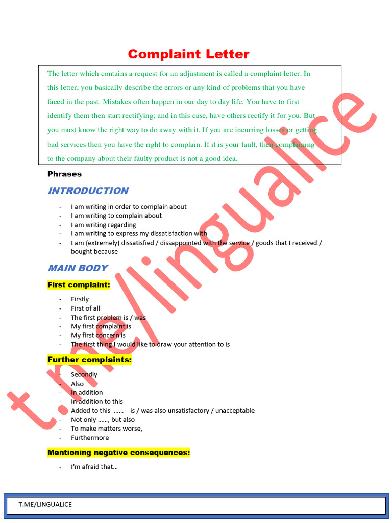 Complaint Letter Structure by @lingualice | PDF