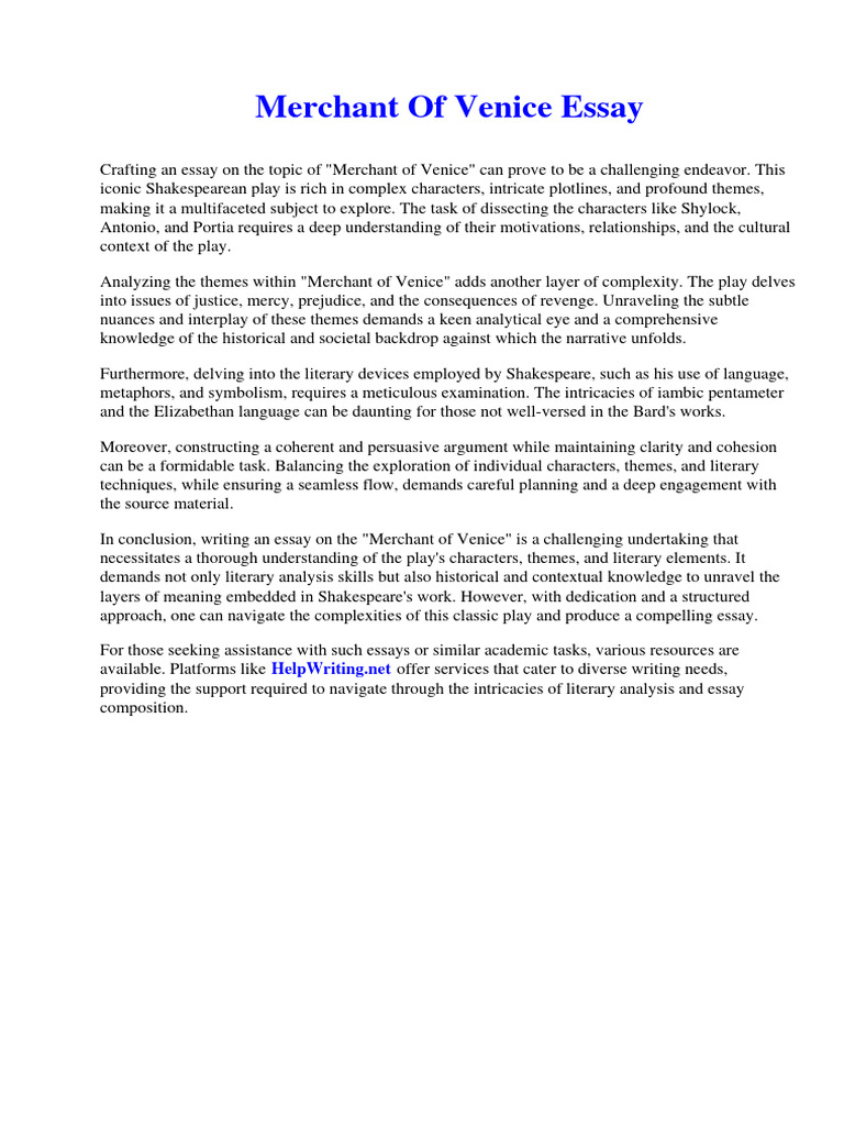 Merchant of Venice Essay | PDF