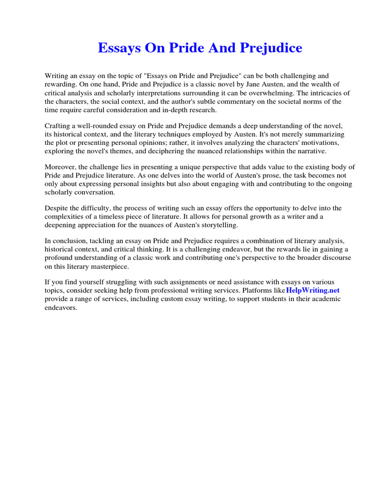 Essays On Pride and Prejudice | PDF | Infrared | Mental Disorder