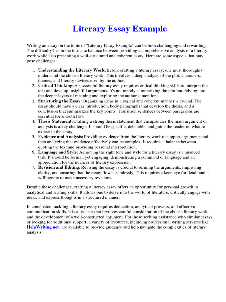 Literary Essay Example | PDF | Essays | Water