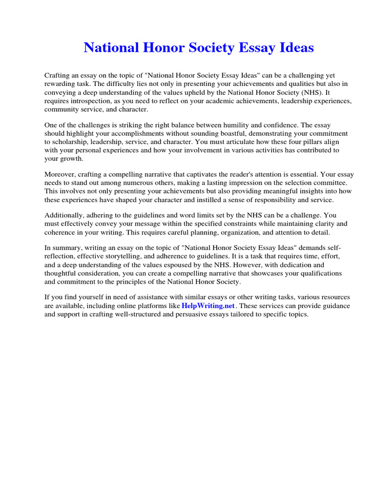National Honor Society Essay Ideas | PDF