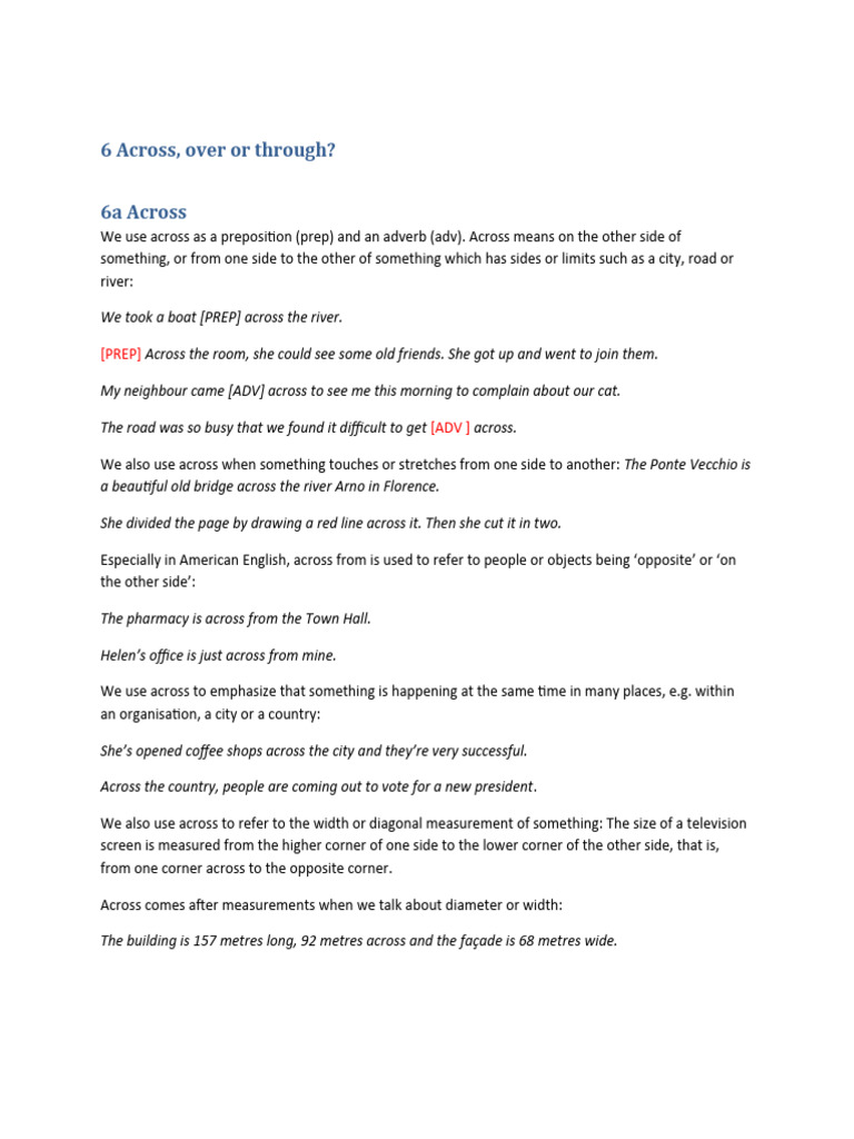 Across, Over or Through | PDF | Linguistics