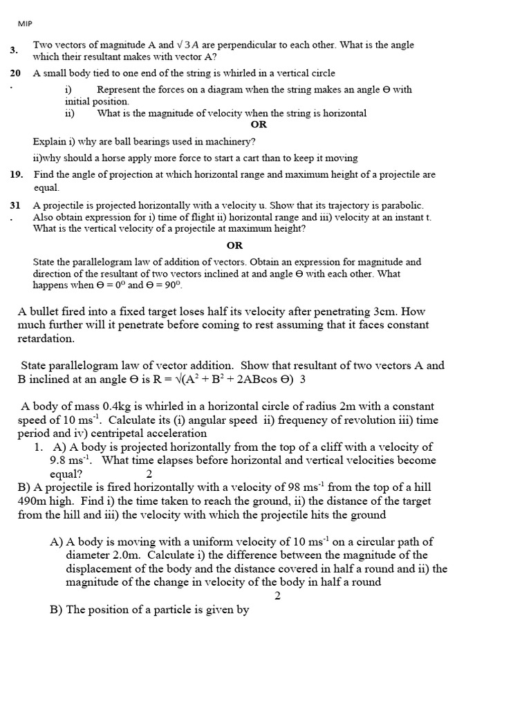 MIP | PDF | Euclidean Vector | Velocity