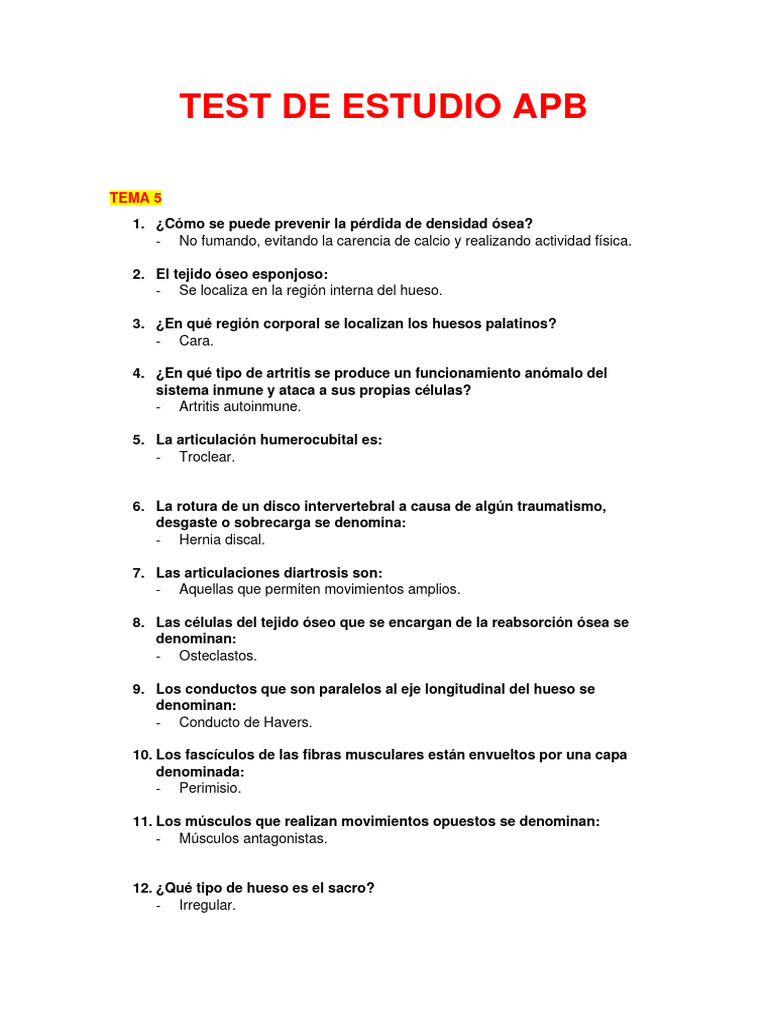 Test de Estudio Apb | PDF | Hueso | Corazón