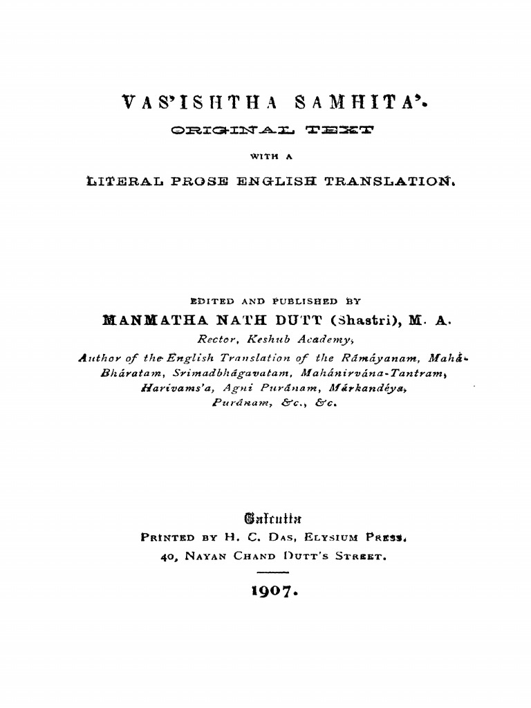 Vashishtha Smriti - English | PDF