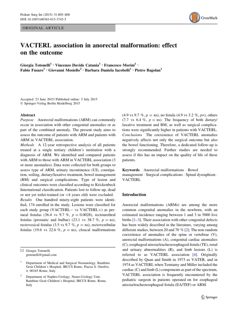 VACTERL Association in MAR | PDF | Causes Of Death | Digestive Diseases