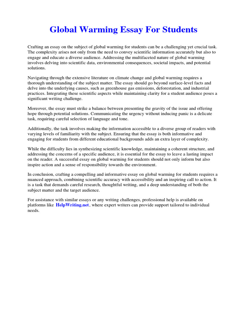 Global Warming Essay For Students | PDF | Climate Change | Essays