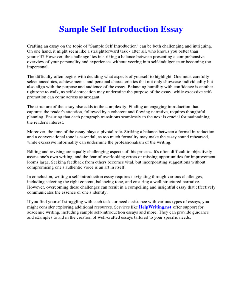 Sample Self Introduction Essay | PDF | Biodiesel | Walt Disney