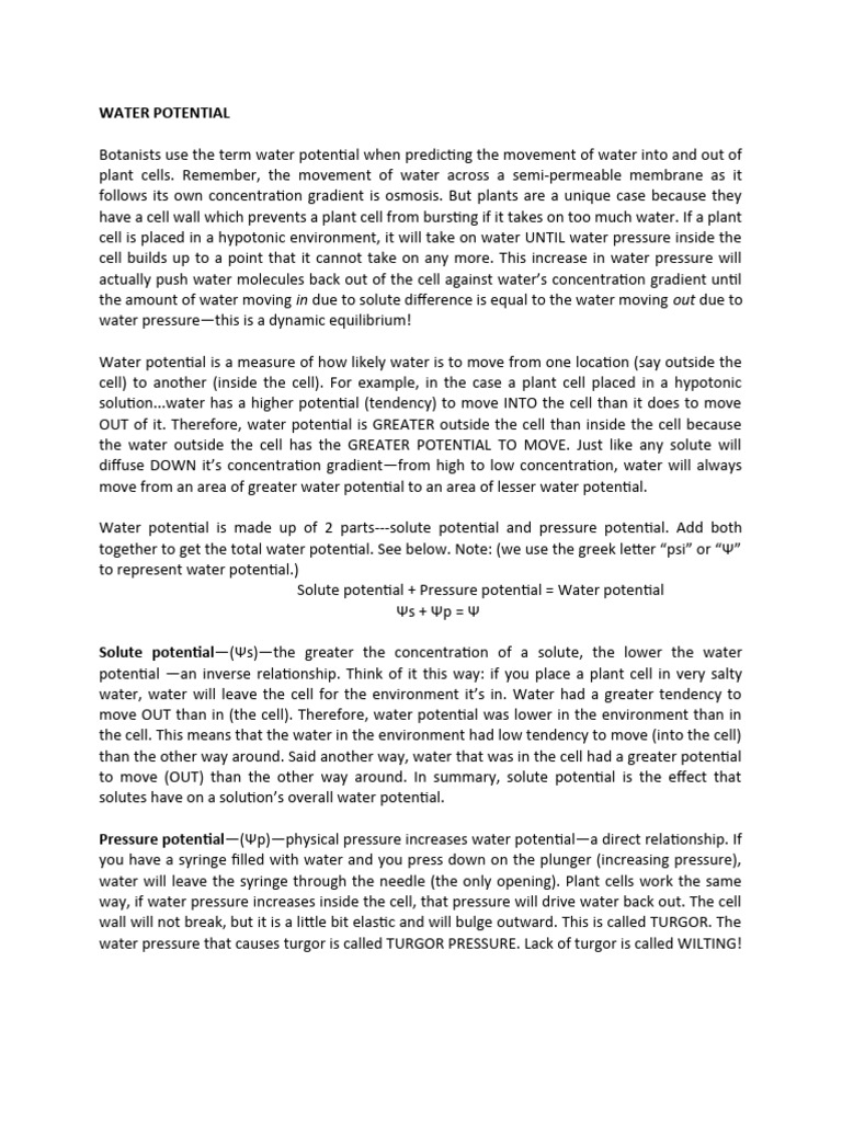 Water Potential | PDF | Chemistry | Applied And Interdisciplinary Physics
