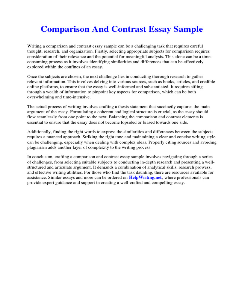 Comparison and Contrast Essay Sample | PDF | Essays | Martyr