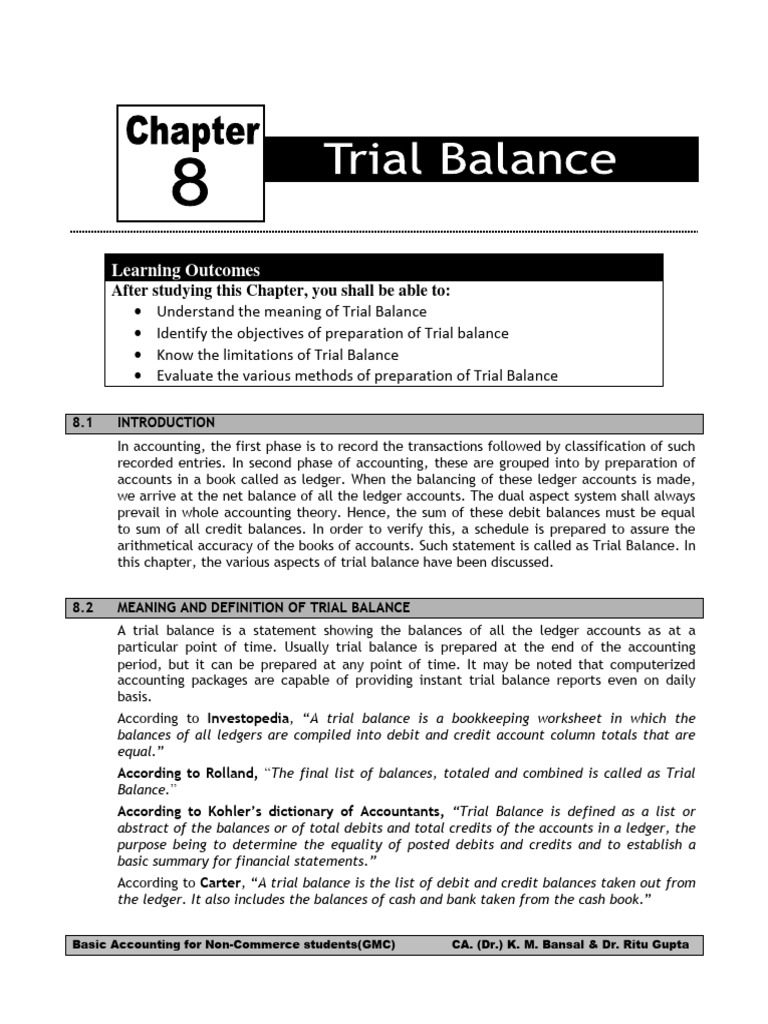 MBA Chp-8 - Trial Balance | PDF | Debits And Credits | Business