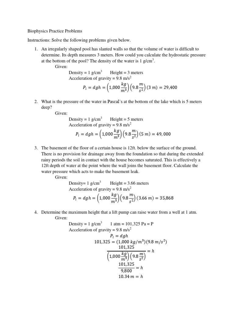 Biophysics Practice Problem 1 | PDF