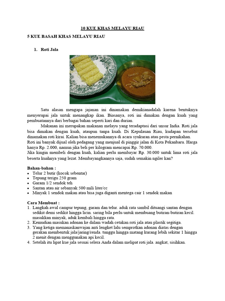 Kliping 10 Kue Khas Melayu Riau | PDF
