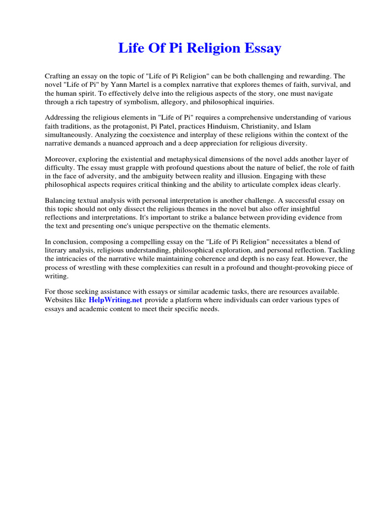 Life of Pi Religion Essay | PDF | Chipotle Mexican Grill