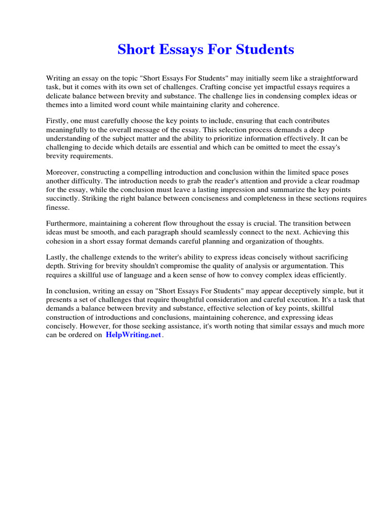 Short Essays For Students | PDF | Equity (Finance) | Essays