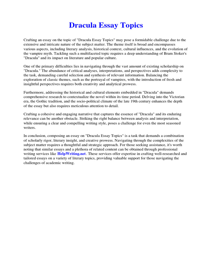 Dracula Essay Topics | PDF