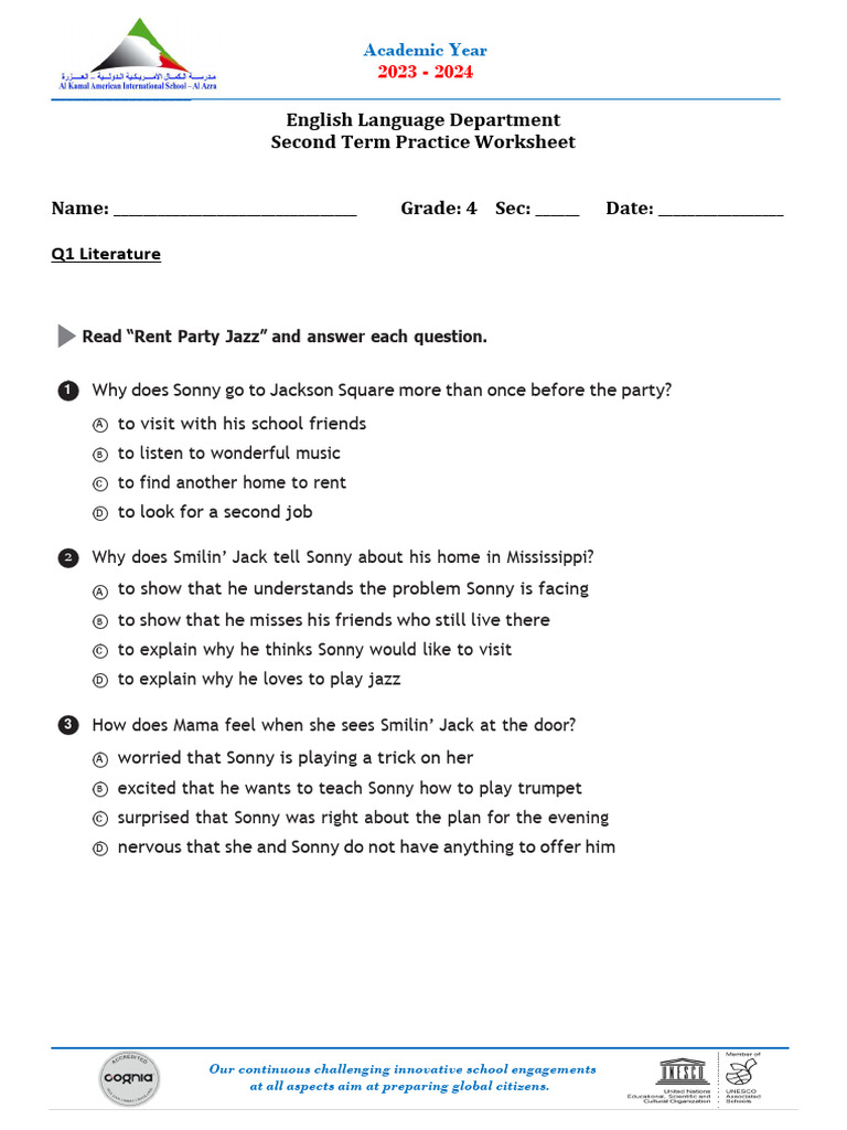 Grade 4 English Term 2 Practice Worksheet | PDF | Human Communication ...