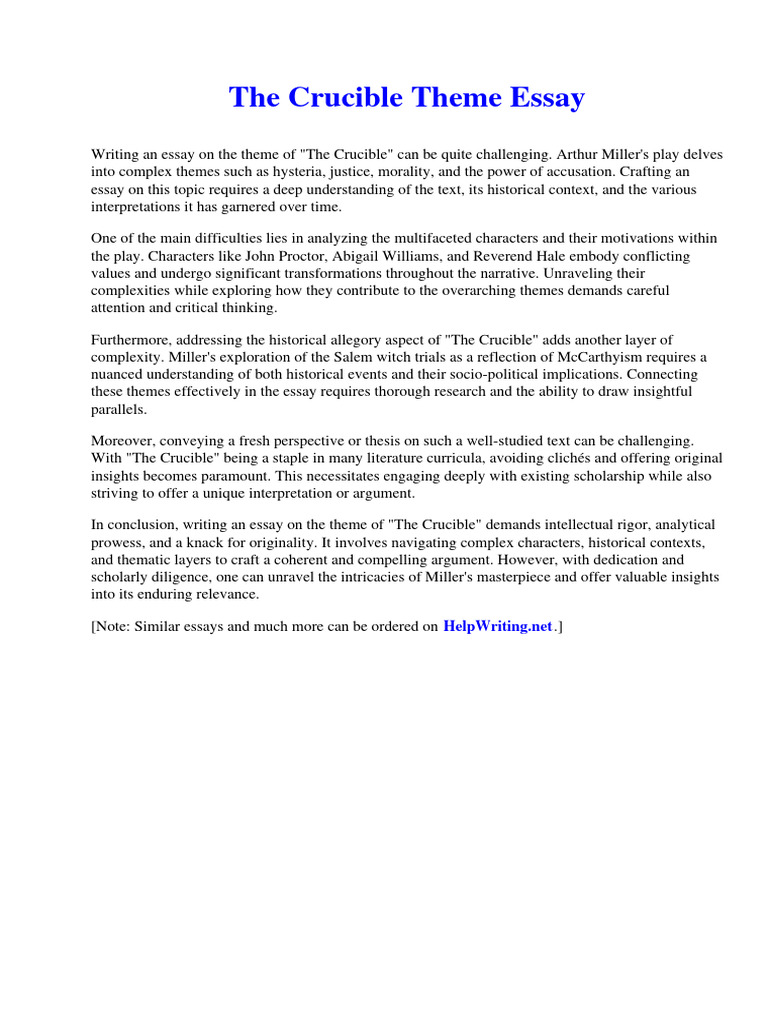 The Crucible Theme Essay | PDF
