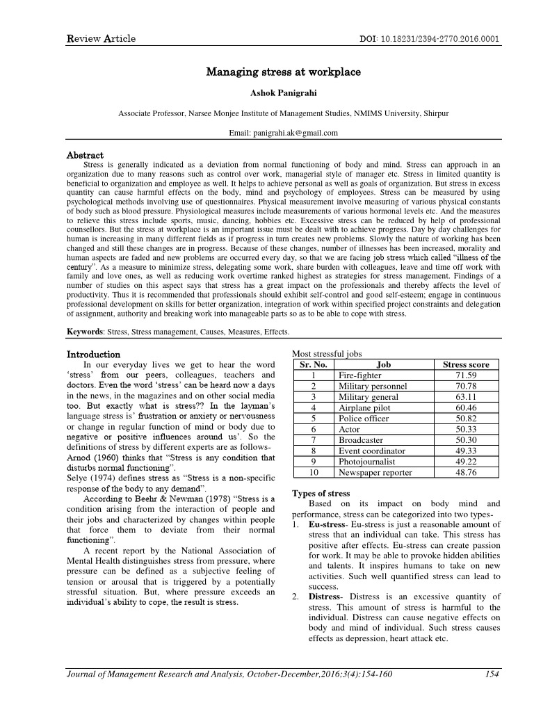 Managing Stress at Workplace | PDF | Stress (Biology) | Cortisol