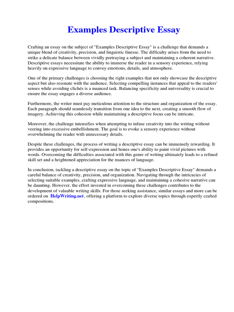 Examples Descriptive Essay | PDF