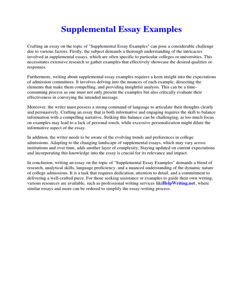 Supplemental Essay Examples | PDF | Essays | Black Friday (Shopping)