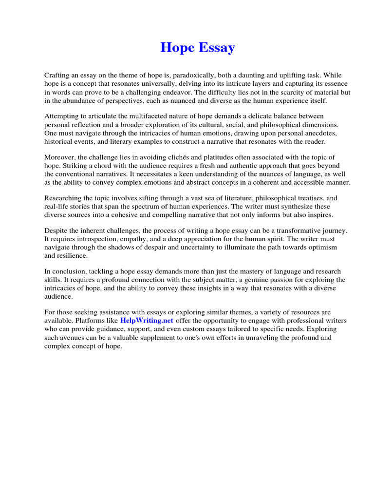 Hope Essay PDF Auschwitz Concentration Camp Utility