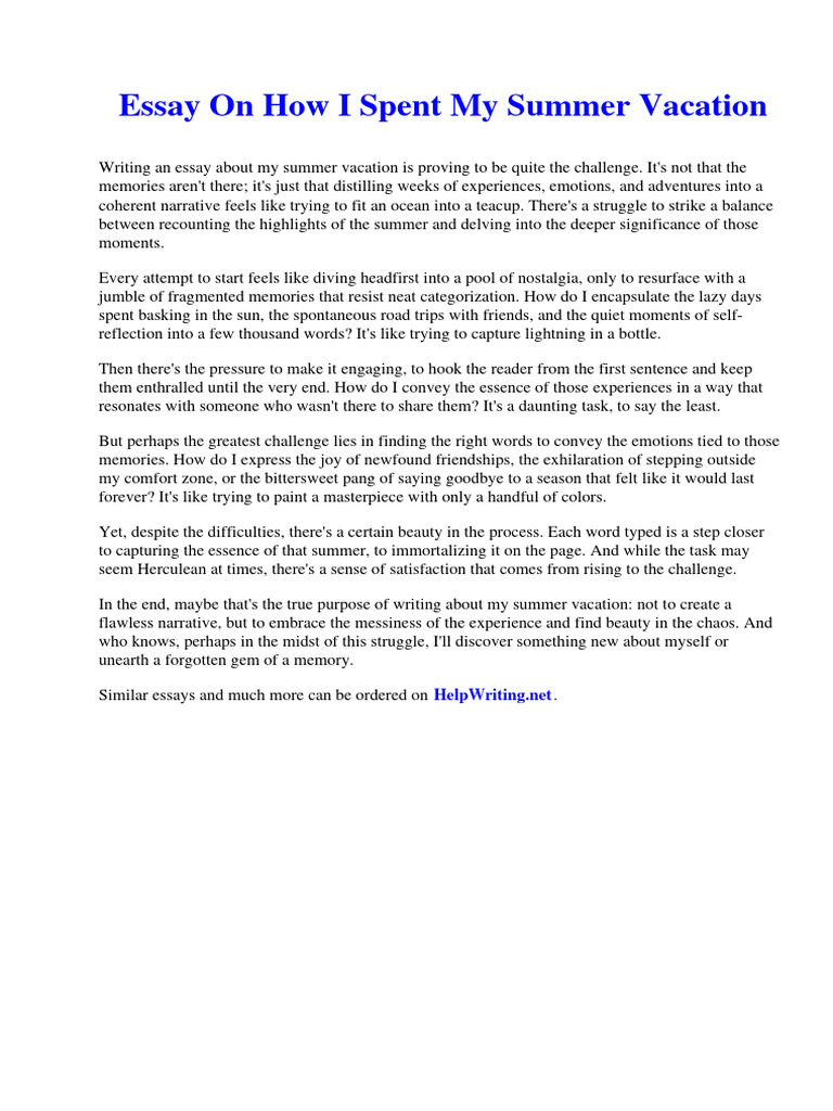 Essay On How I Spent My Summer Vacation | PDF