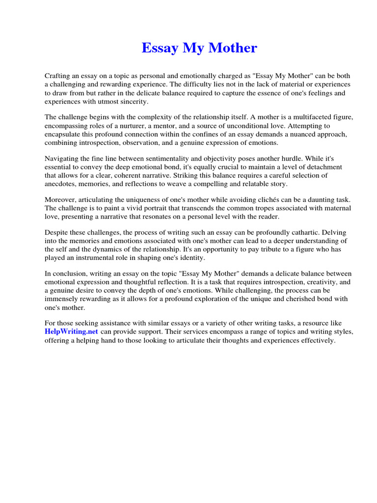Essay My Mother | PDF | Experience | Essays