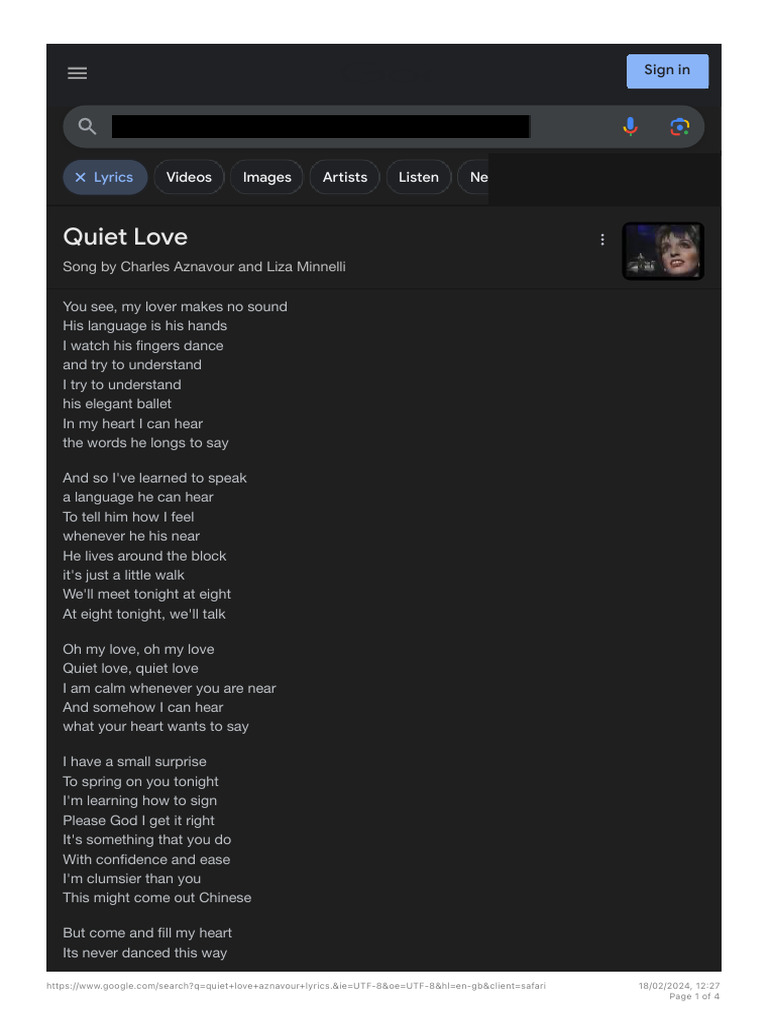 Quiet Love Lyrics by Aznavour & Minnelli | PDF