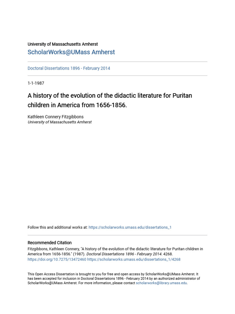 A History of The Evolution of The Didactic Literature For Puritan | PDF ...