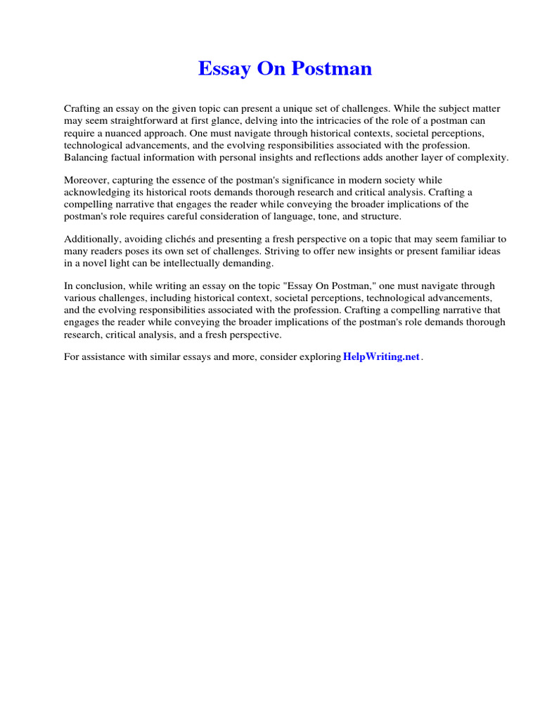 Essay On Postman | PDF | Essays | Factory