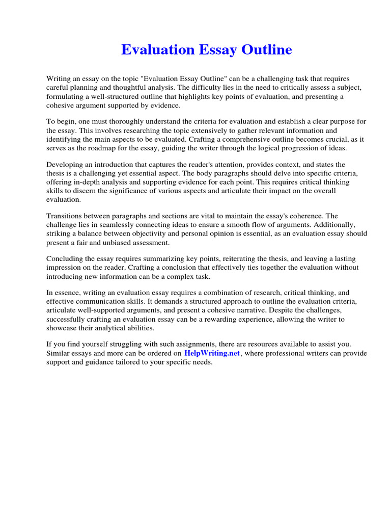 Evaluation Essay Outline | PDF | Essays | Confederate States Of America