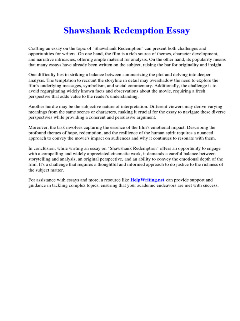 Shawshank Redemption Essay | PDF | Pyramid | Sociology