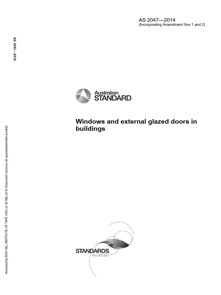 AS2047-2014 Windows and External Glazed Doors in Buildings | PDF ...