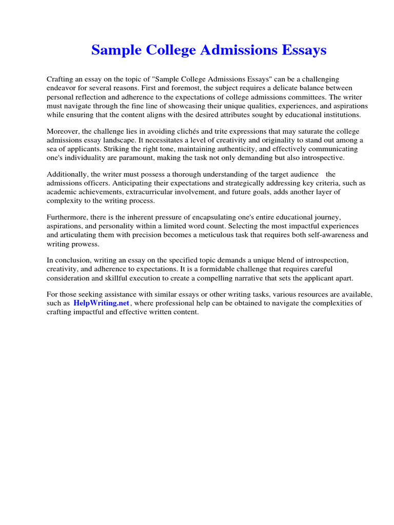 Sample College Admissions Essays | PDF | Minor (Law) | Essays