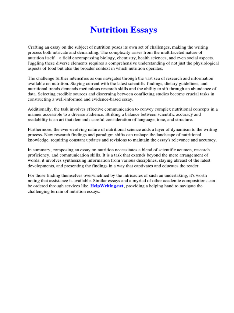 Nutrition Essays | PDF | Self-Improvement | Science & Mathematics