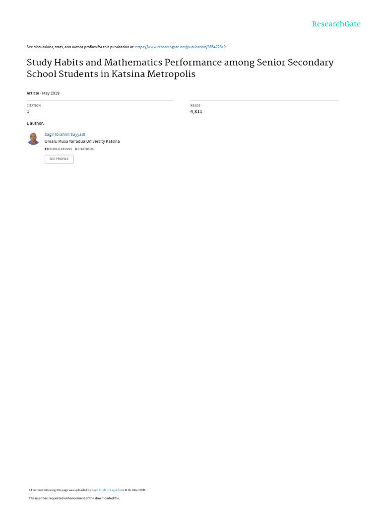 Study Habits & Math Performance in Katsina | PDF | Student's T Test ...