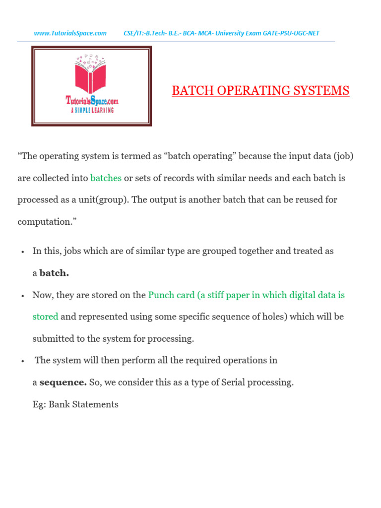 Batch Operating System - TutorialsSpace | PDF