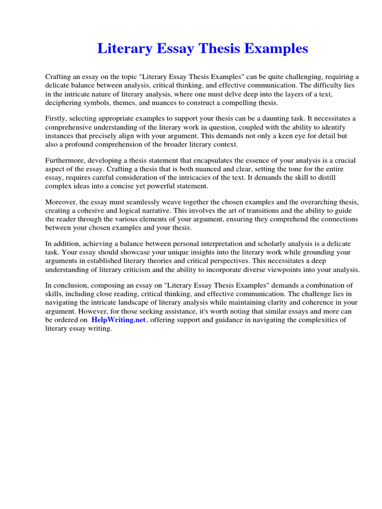 Literary Essay Thesis Examples | PDF | Prison | Saul