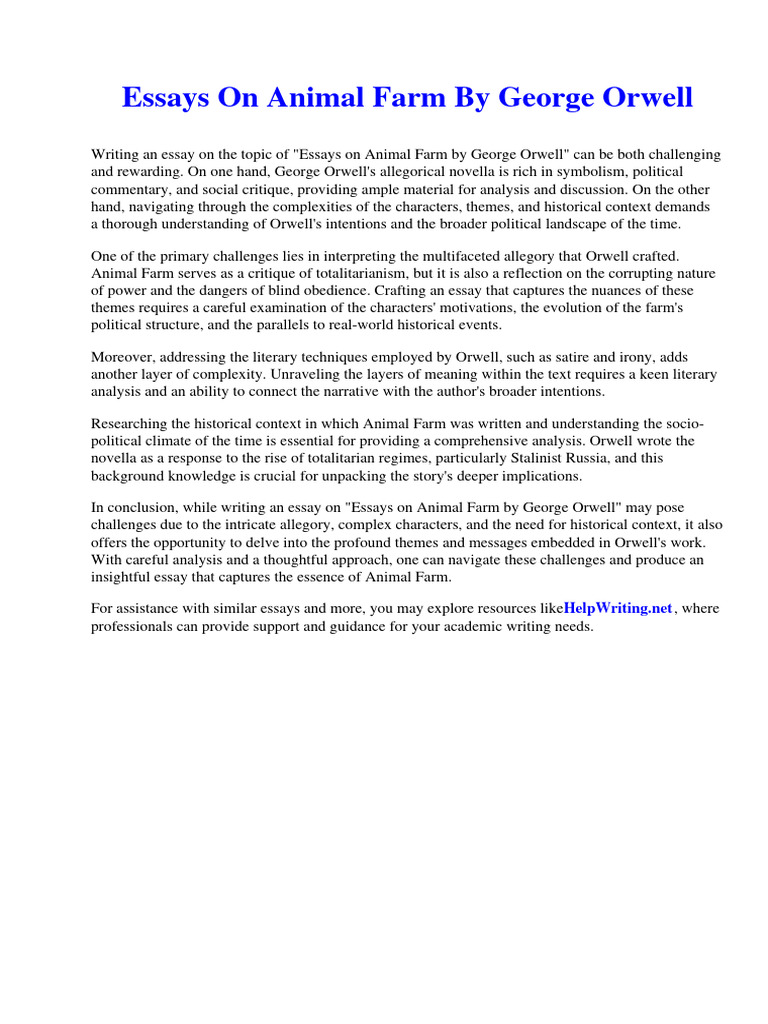 Essays On Animal Farm by George Orwell | PDF | Peer To Peer | Soft Drink