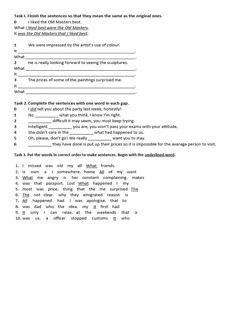 Sentence Completion and Rearrangement Tasks | PDF | Home & Garden