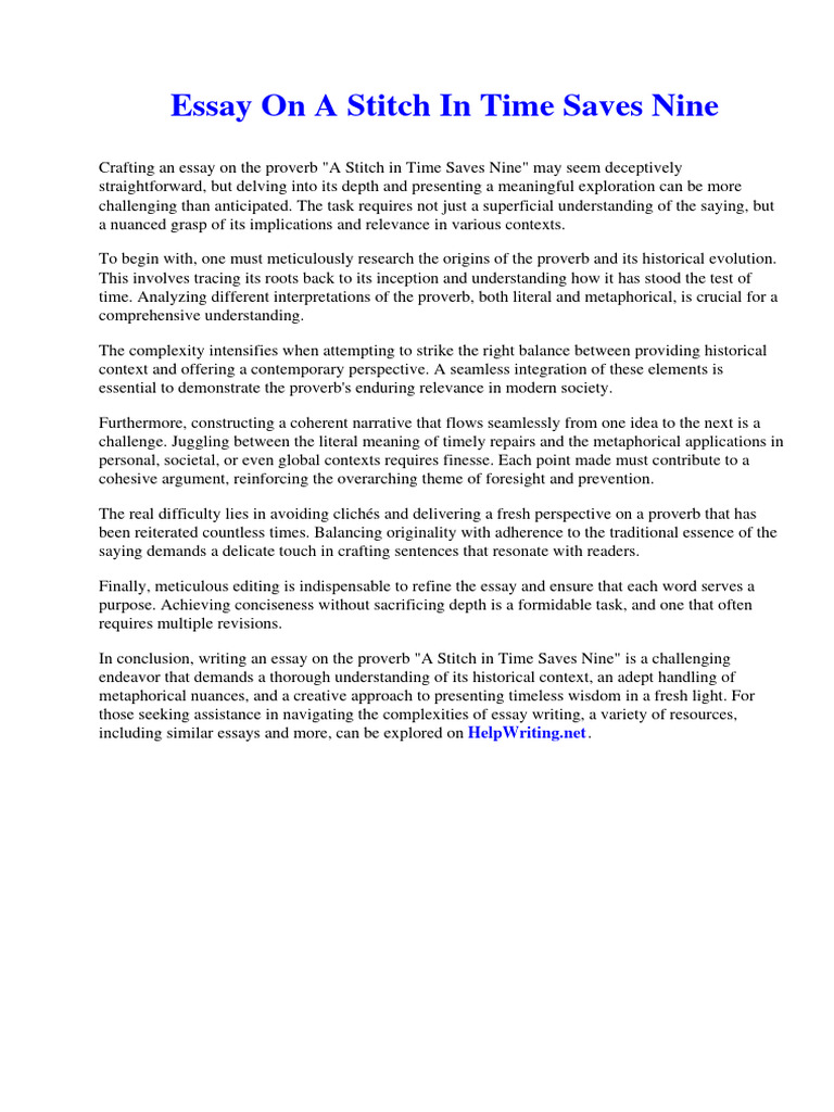 Essay On A Stitch in Time Saves Nine | PDF | Application Software ...
