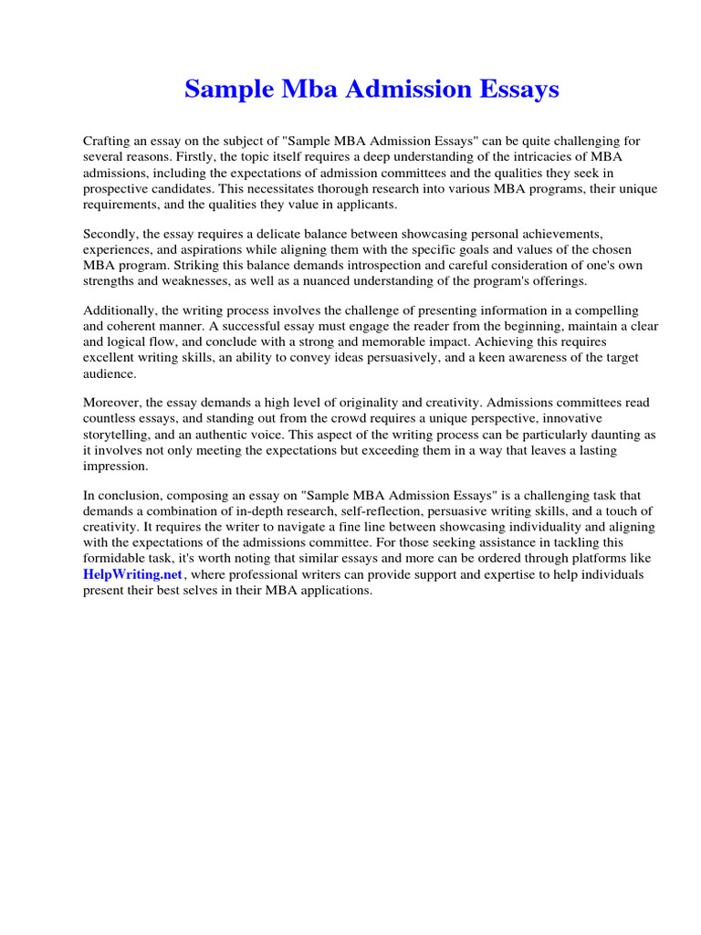 Sample Mba Admission Essays | PDF | Essays | Creativity