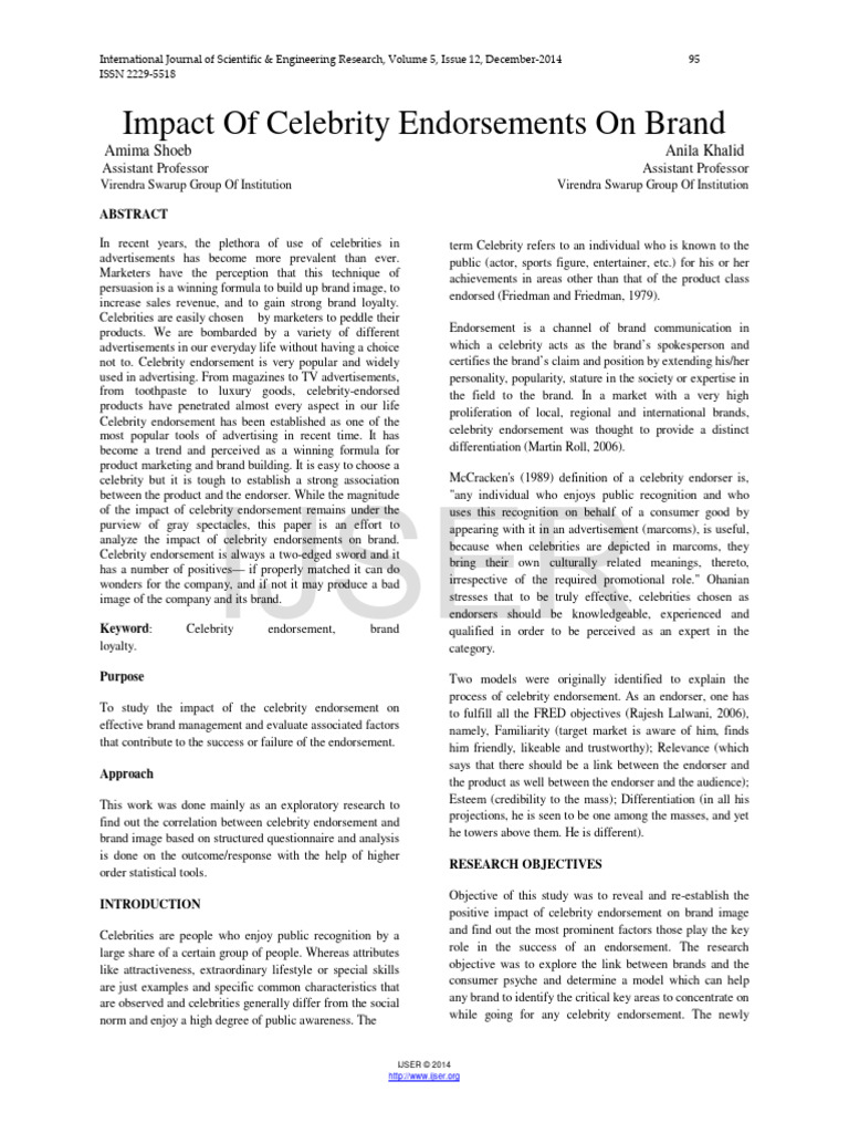 Impact of Celebrity Endorsements On Brand | PDF | Brand | Credibility