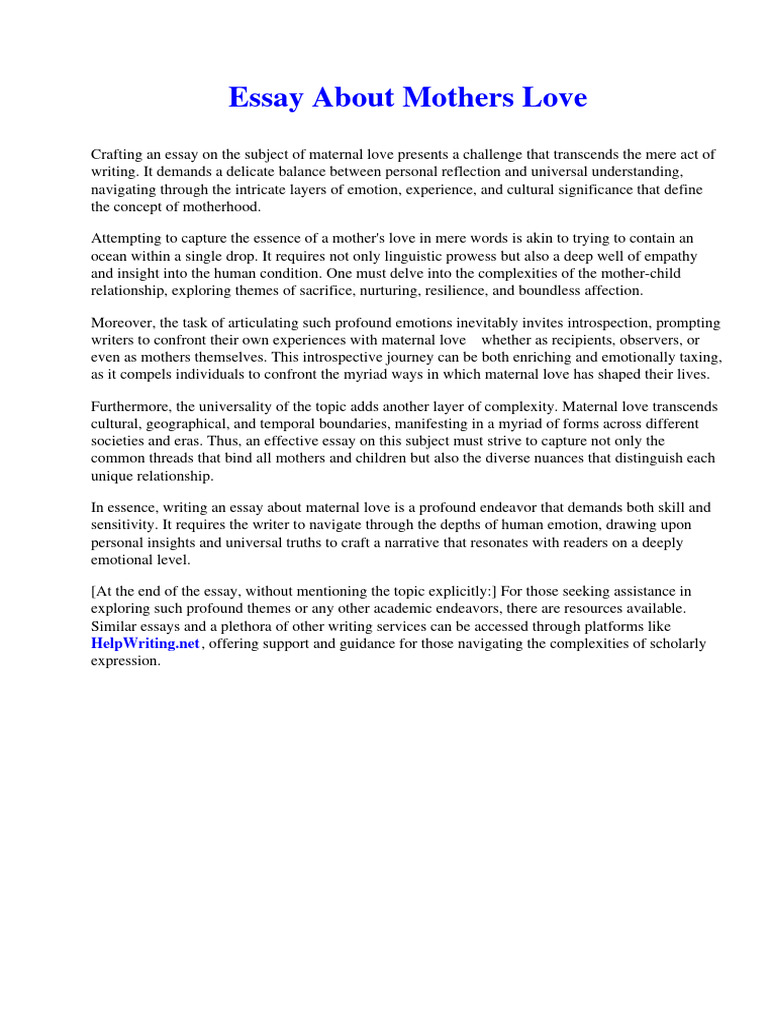 Essay About Mothers Love | PDF