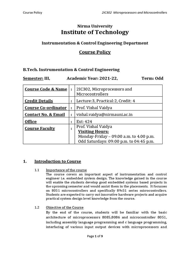 Course Policy Design 2IC302 MPMC - 2021 | PDF | Microcontroller | Microprocessor